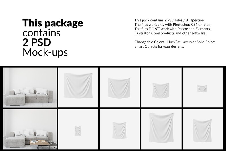 Tapestry in Living Room Mockups Tapestry Template | Etsy