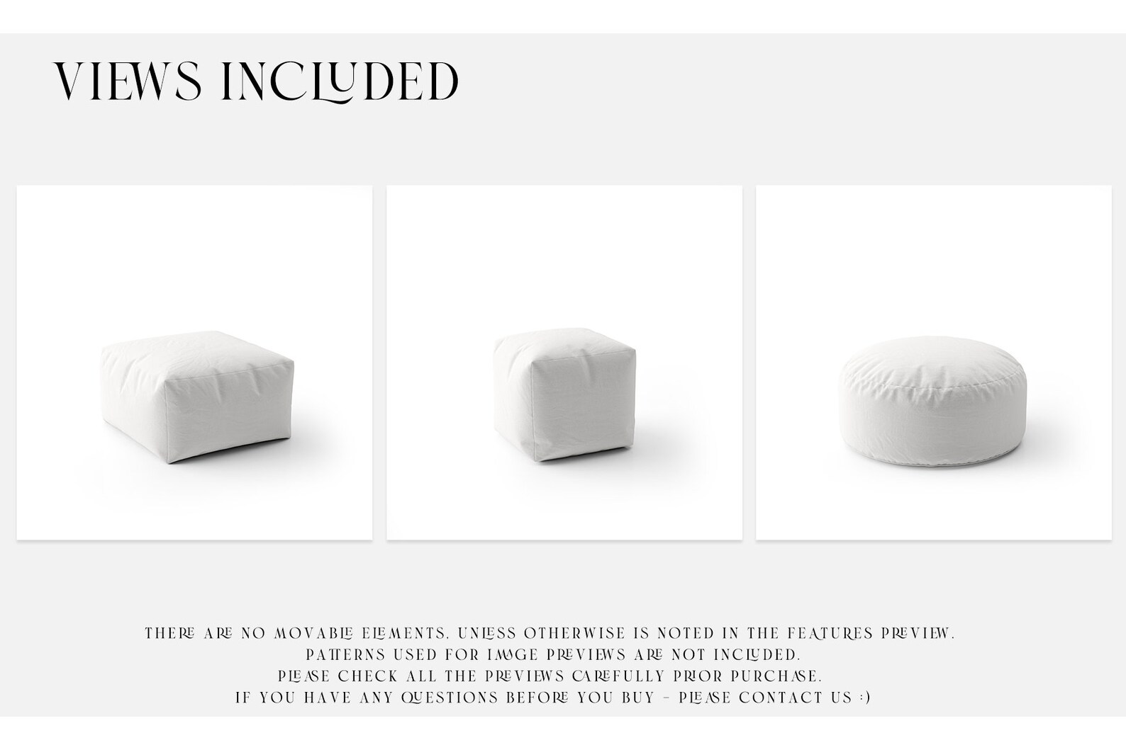 Pouf Mockup / Digital Pouf Mockup / 3 Shapes of Pouf Template / Digital ...