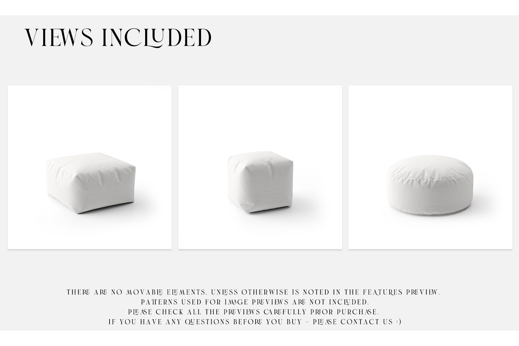 Pouf Mockup / Digital Pouf Mockup / 3 Shapes of Pouf Template / Digital ...