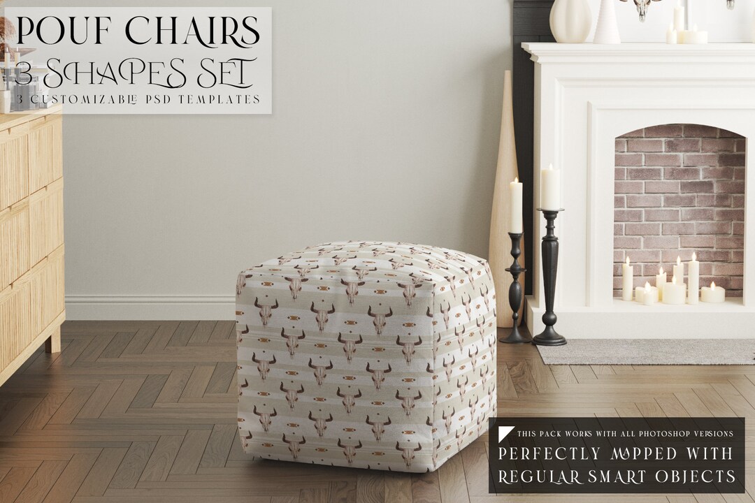Pouf Mockup / Digital Pouf Mockup / 3 Shapes of Pouf Template / Digital ...