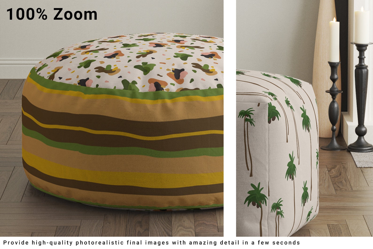 Pouf Mockup / Digital Pouf Mockup / 3 Shapes of Pouf Template - Etsy