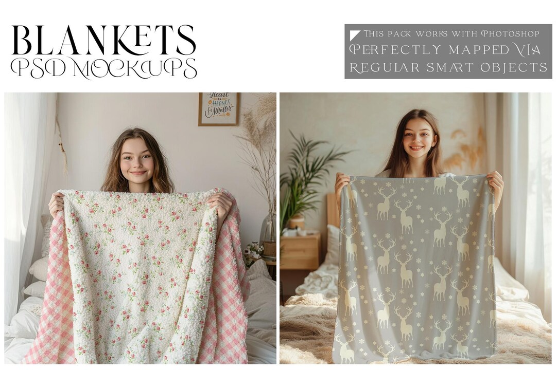 Blanket Mockup | Digital Fleece Blanket Mockup | Photoshop Blanket ...