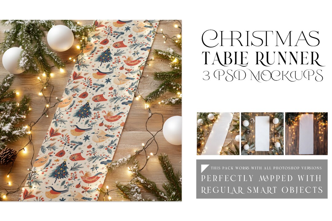 Christmas Table Runner Mockup | Digital Xmas Table Runner Template ...