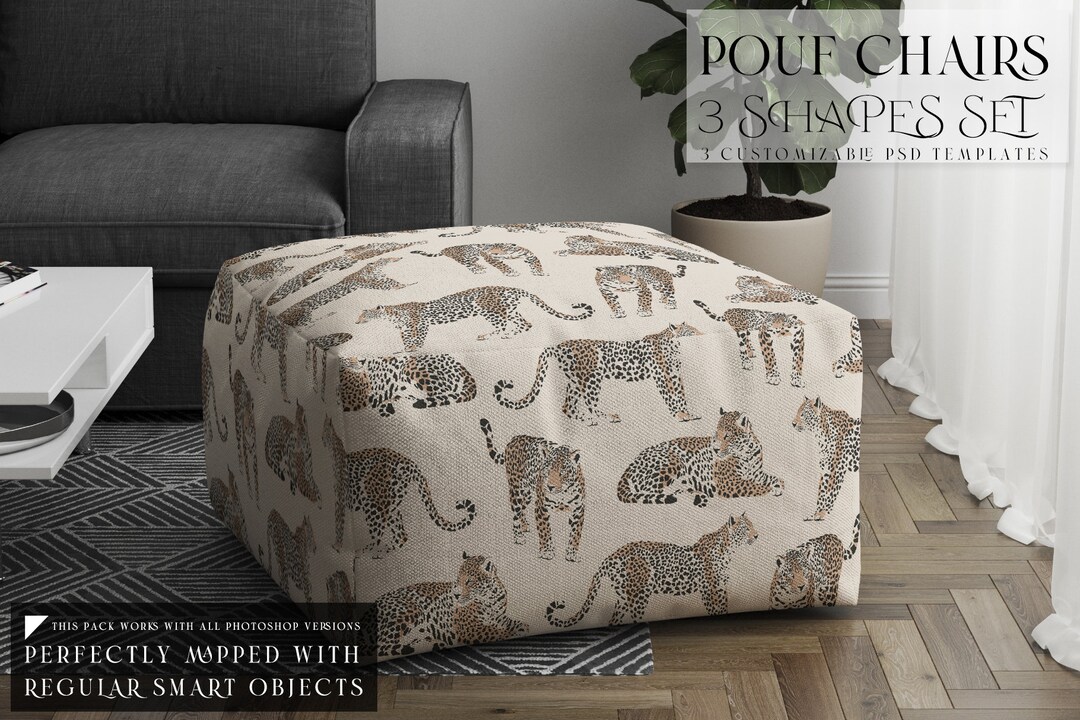 Pouf Mockup / Digital Pouf Mockup / 3 Shapes of Pouf Template / Digital ...