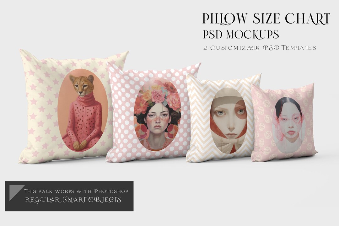 Pillow Size Chart Mockup | Photoshop Pillow Size Chart | Pillow Size ...