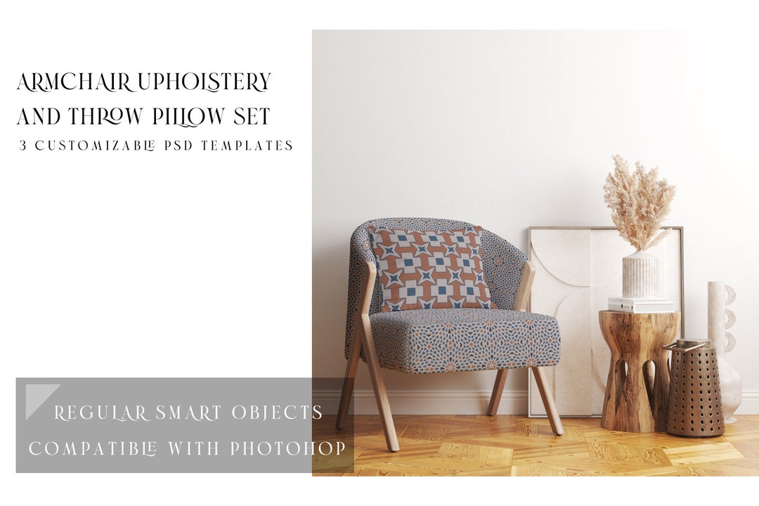 Armchair Upholstery Digital Mockup | Armchair and Lumbar Pillow ...