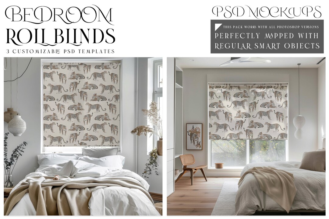 Bedroom Roll Blinds Mockup | Roll Blinds Template | Digital Roll Blinds ...