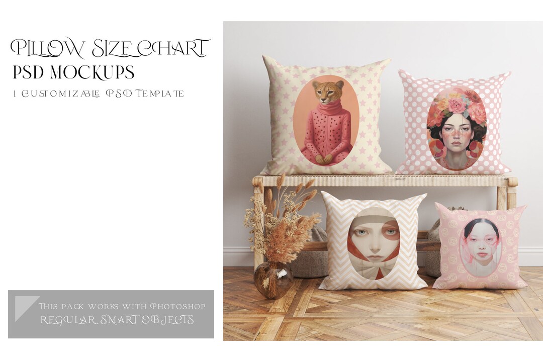 Pillow Size Chart Mockup | Photoshop Pillow Size Chart | Pillow Size ...