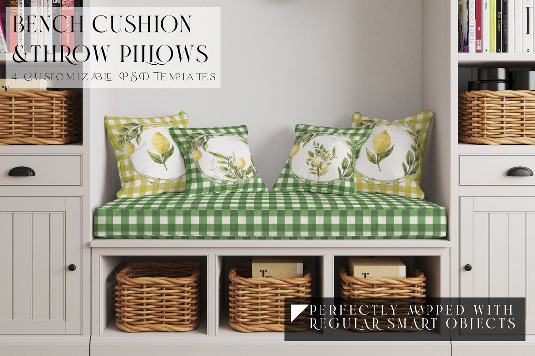 Bench Cushion and Pillow Mockup | Photoshop Bench Cushion and Pillows ...
