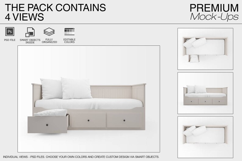 Bed With Drawers Mockup Set | Photoshop PSD (digital Download) - Etsy