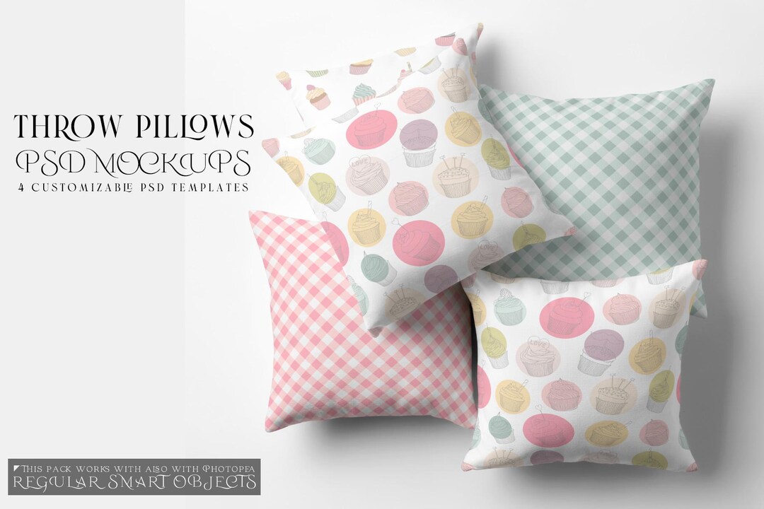 Digital Throw Pillows Mockup | Photoshop Throw Pillows Template | Throw ...