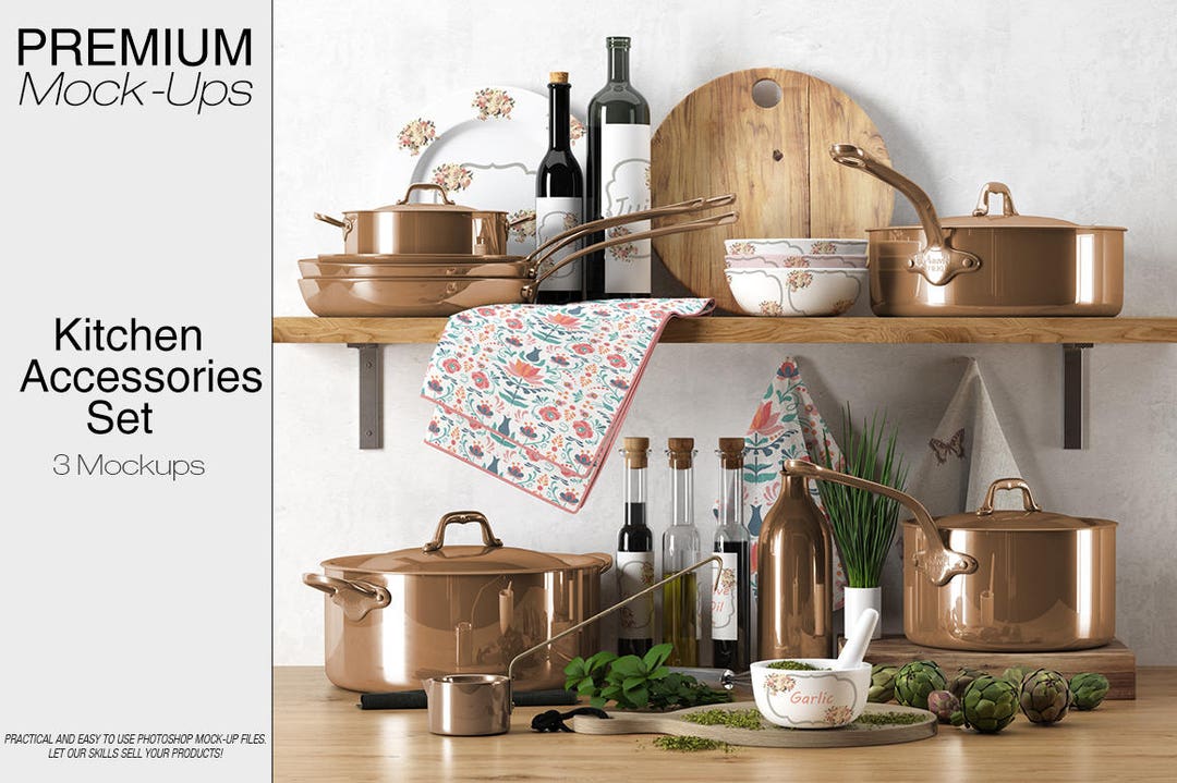 Kitchen Accessories Mockup | Kitchen Accessories | Kitchen Plates ...