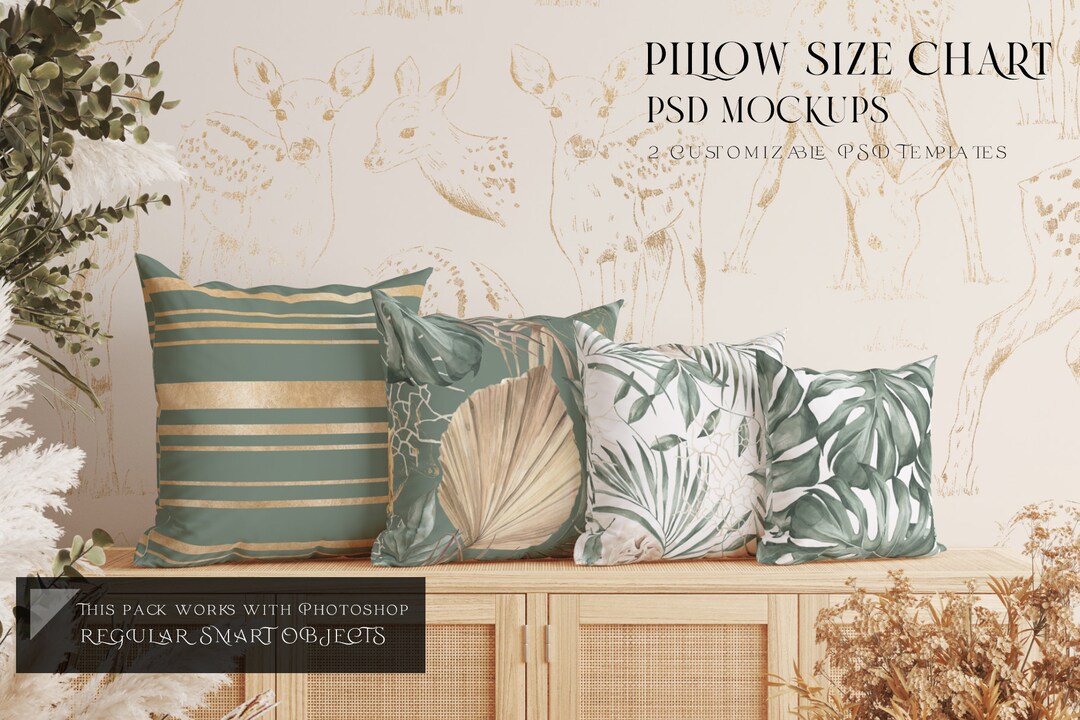 Pillow Size Chart Mockup | Photoshop Pillow Size Chart | Pillow Size ...