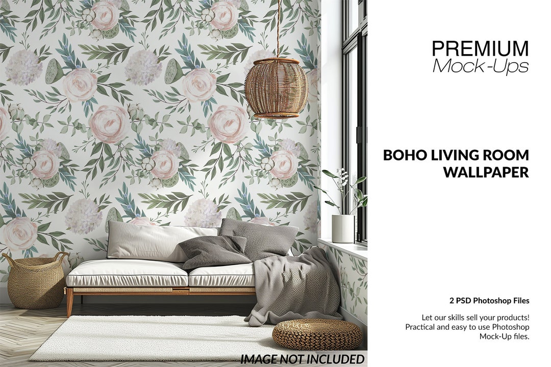 Boho Wall Mockup | Photoshop Wallpaper Mockups | Custom Walls Set ...