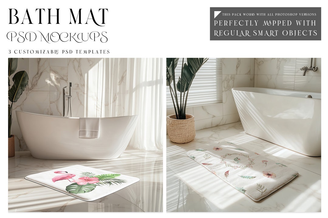 Bath Mat Mockup | Photoshop Bath Mat Mockups | Custom Bath Mat | Blank ...