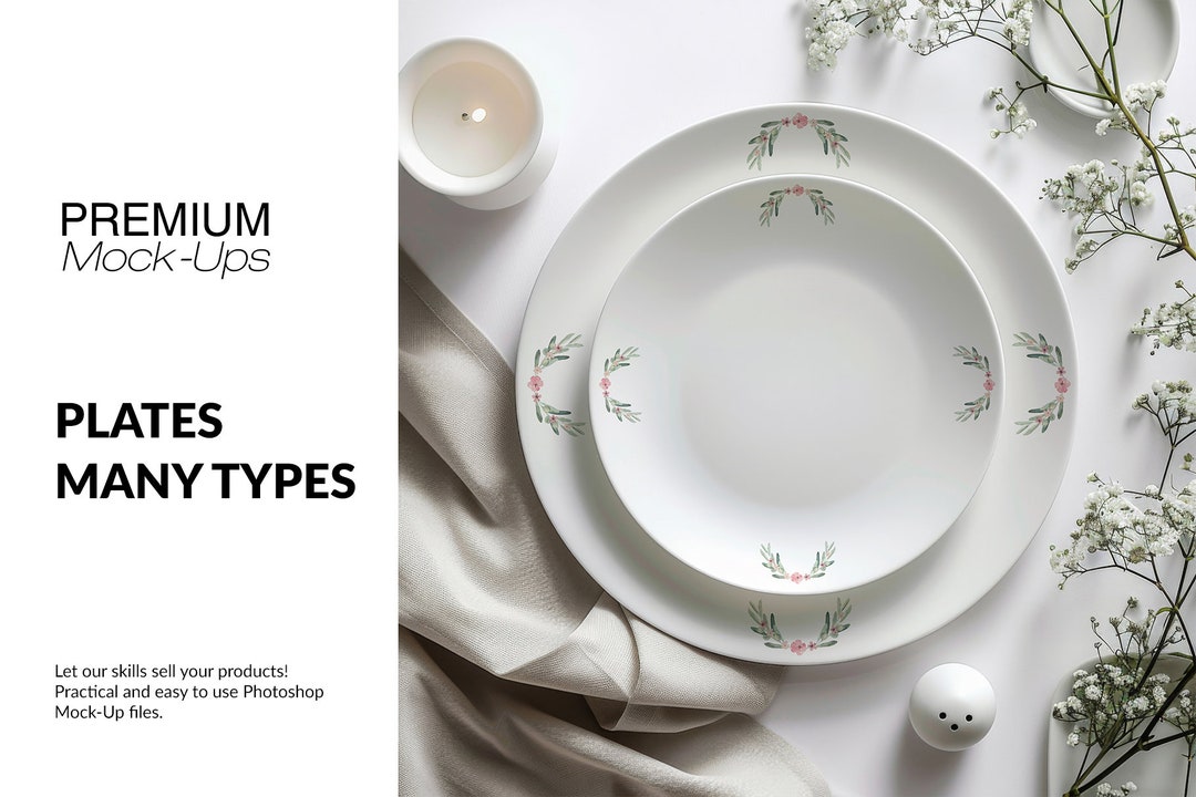 Plate Mockups | Ceramic Dish Mockup | Photoshop Porcelain Plate ...