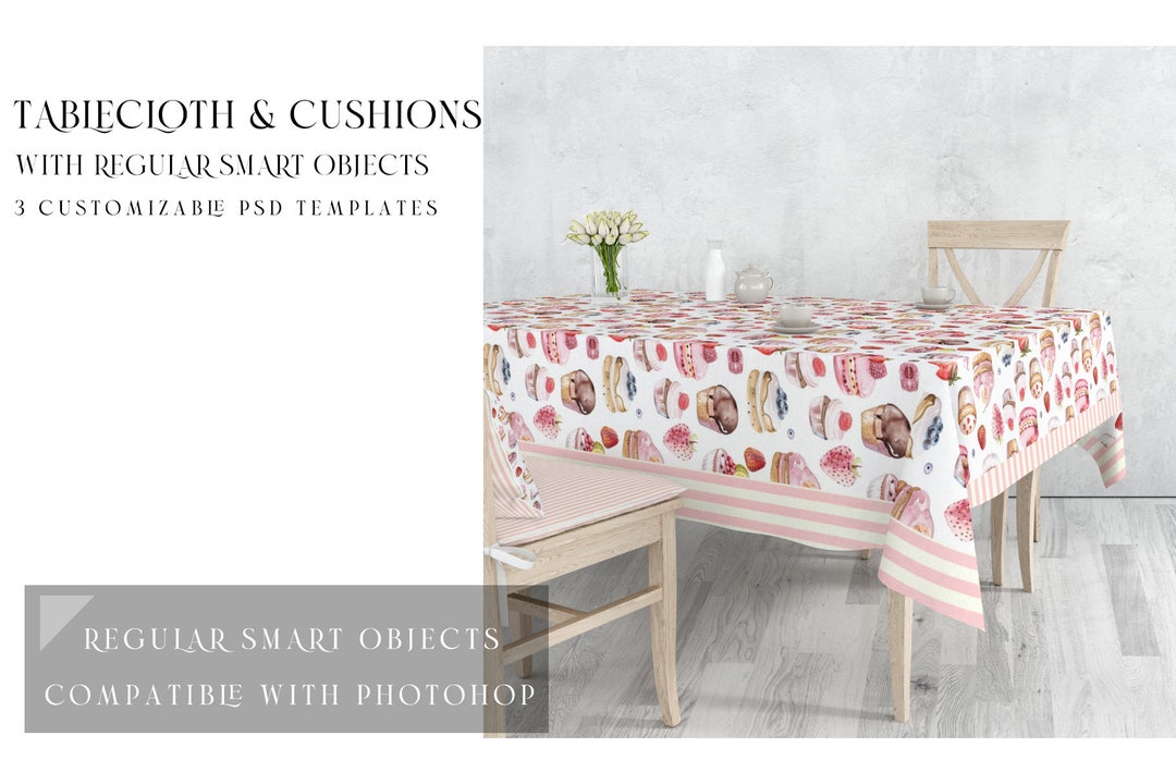 Tablecloth Mockup| Kitchen Table Cover| Digital Tablecloth and Cushions ...