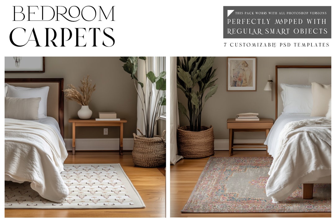 Bedroom Rugs Mockup | Carpet Templates | Bedroom Carpets Templates ...