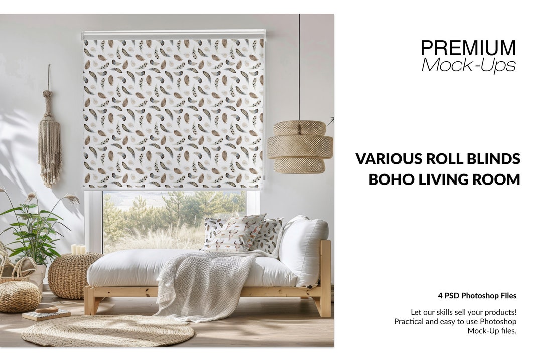 Living Room Roll Blinds Mockup | Roll Blinds Template | Digital Roll ...