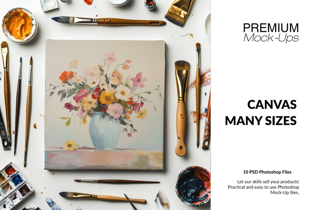 Canvas Mockup Set | Photoshop Canvas With Art Supplies Mockup | Custom ...