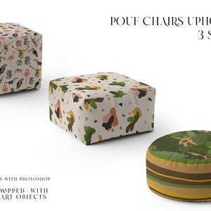 Pouf Mockup / Digital Pouf Mockup / 3 Shapes of Pouf Template / Digital ...