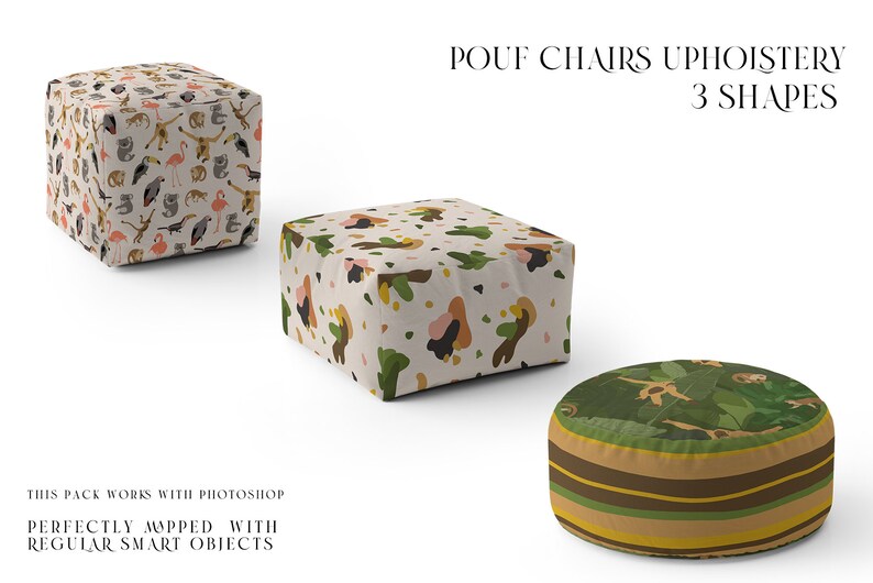 Pouf Mockup / Digital Pouf Mockup / 3 Shapes of Pouf Template / Digital ...