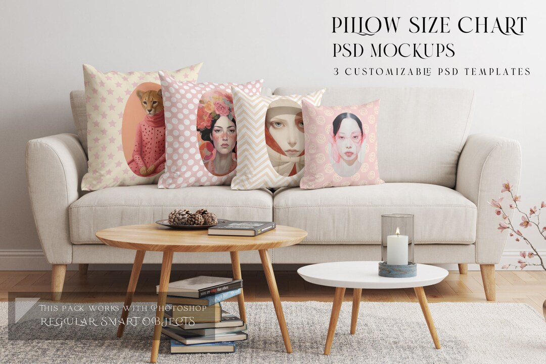Pillow Size Chart Mockup | Photoshop Pillow Size Chart | Pillow Size ...