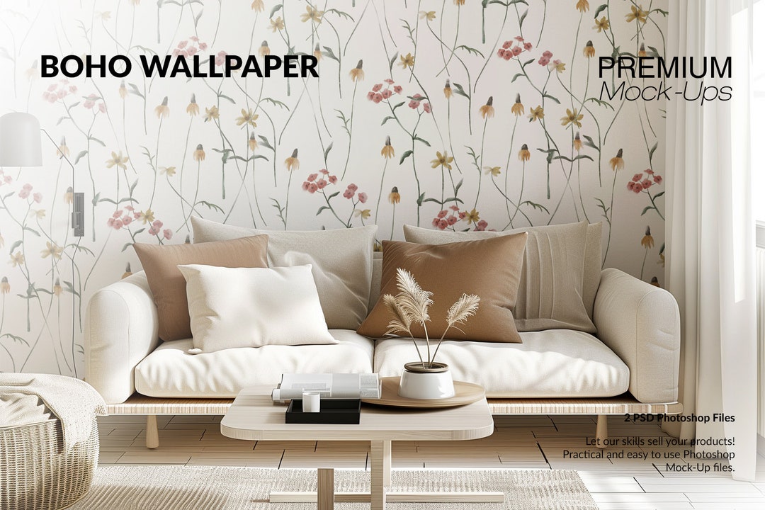 Boho Wall Mockup | Photoshop Wallpaper Mockups | Custom Walls Set ...