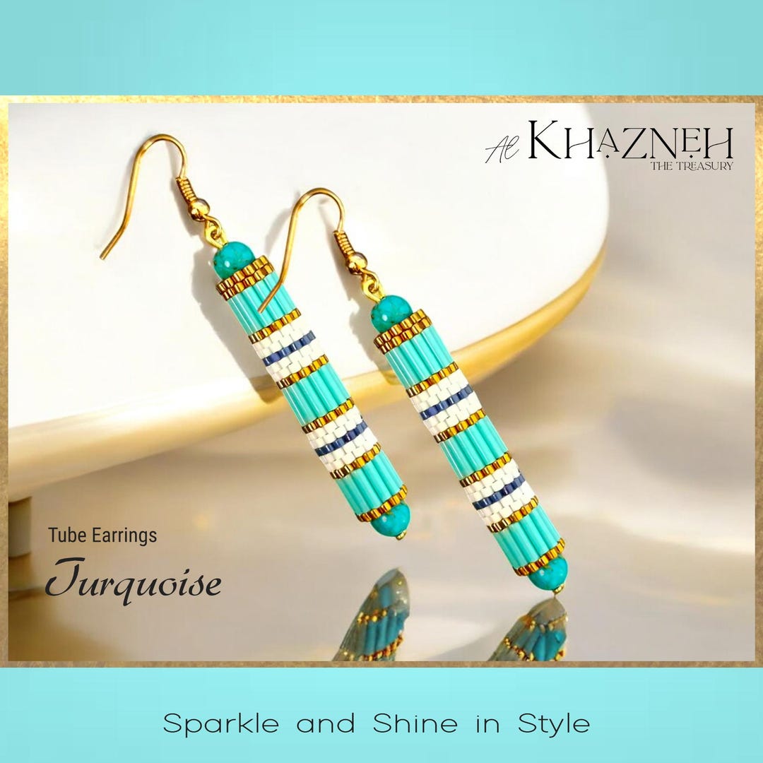 TURQUOISE - Even Peyote Tube Earrings Pattern - Etsy