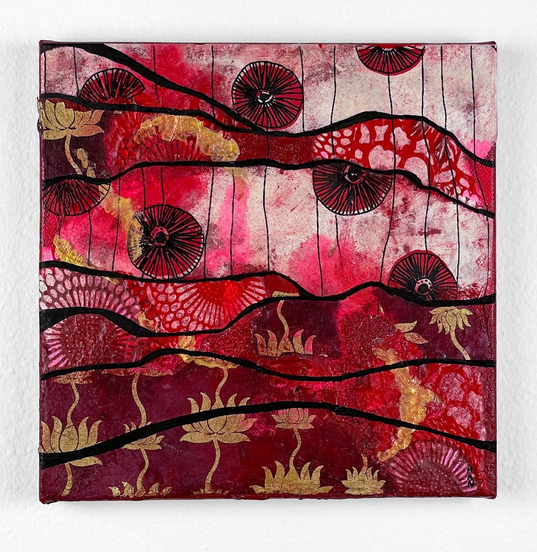 Red Poppy Landscape Original Mixed Media Collage Abstract by Mary-ann ...