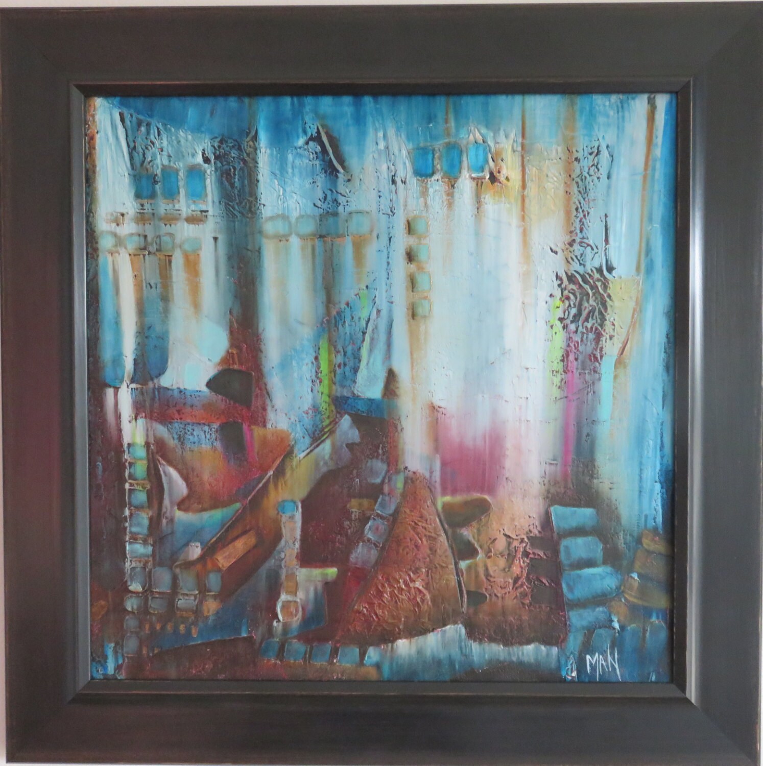 Industrial Abstract Original Textured Oil Painting Custom Frame ...