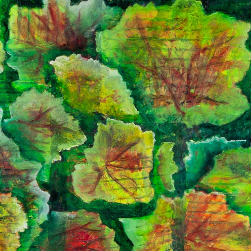 Red Lighting Leaf original Mixed Media Abstract by Mary-ann - Etsy