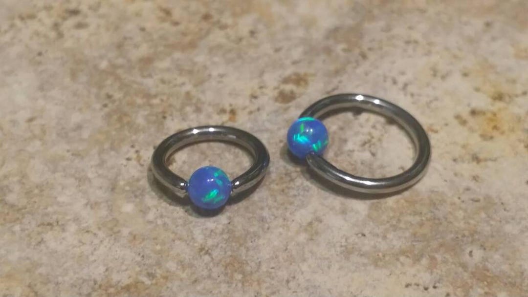 Blue Opal 16g Captive Bead Ring, CBR, 6mm, 8mm, Tragus, Daith, Rook ...