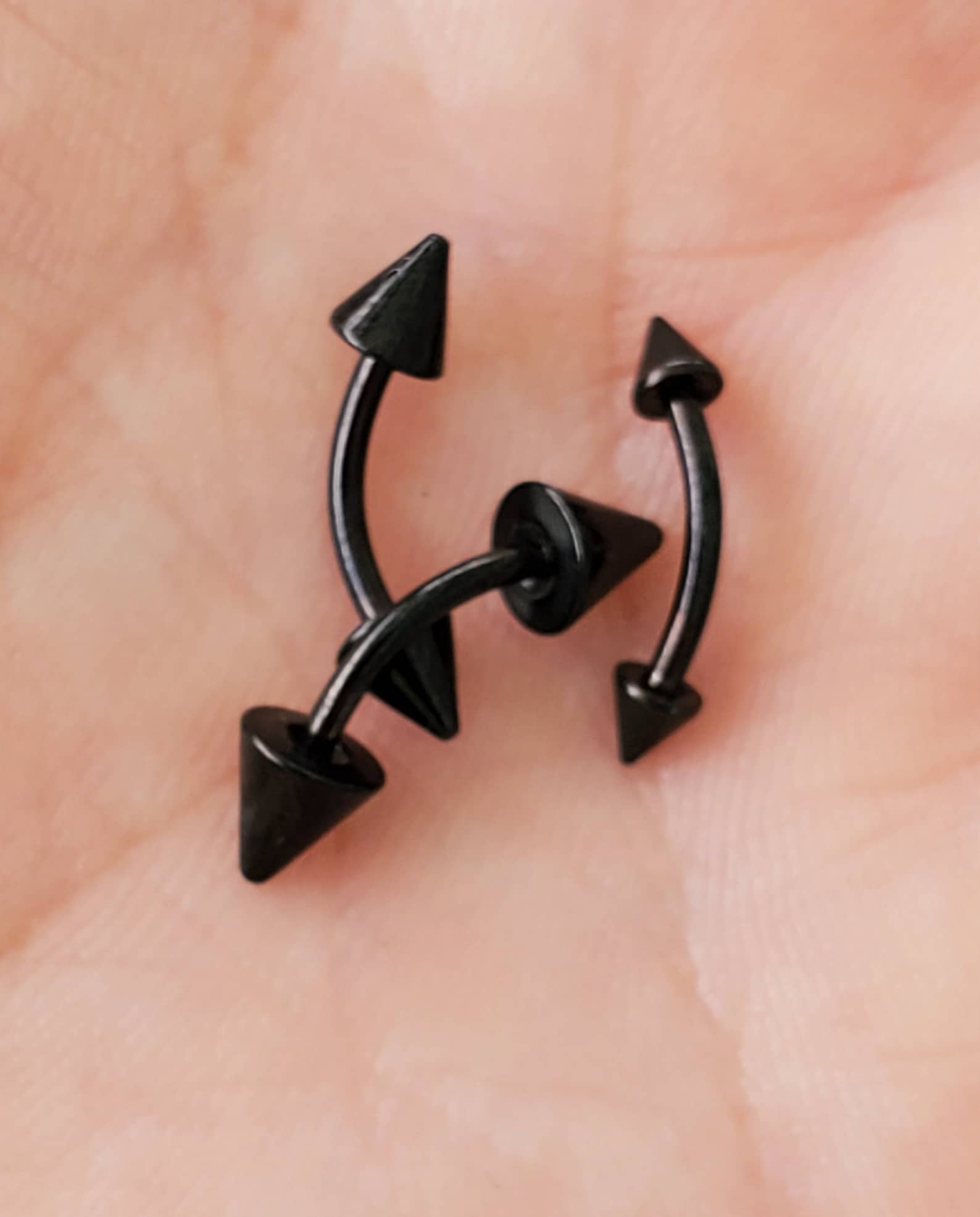 18g Black Spike Cone Eyebrow Curved Barbell Ring, Eyebrow Jewelry ...