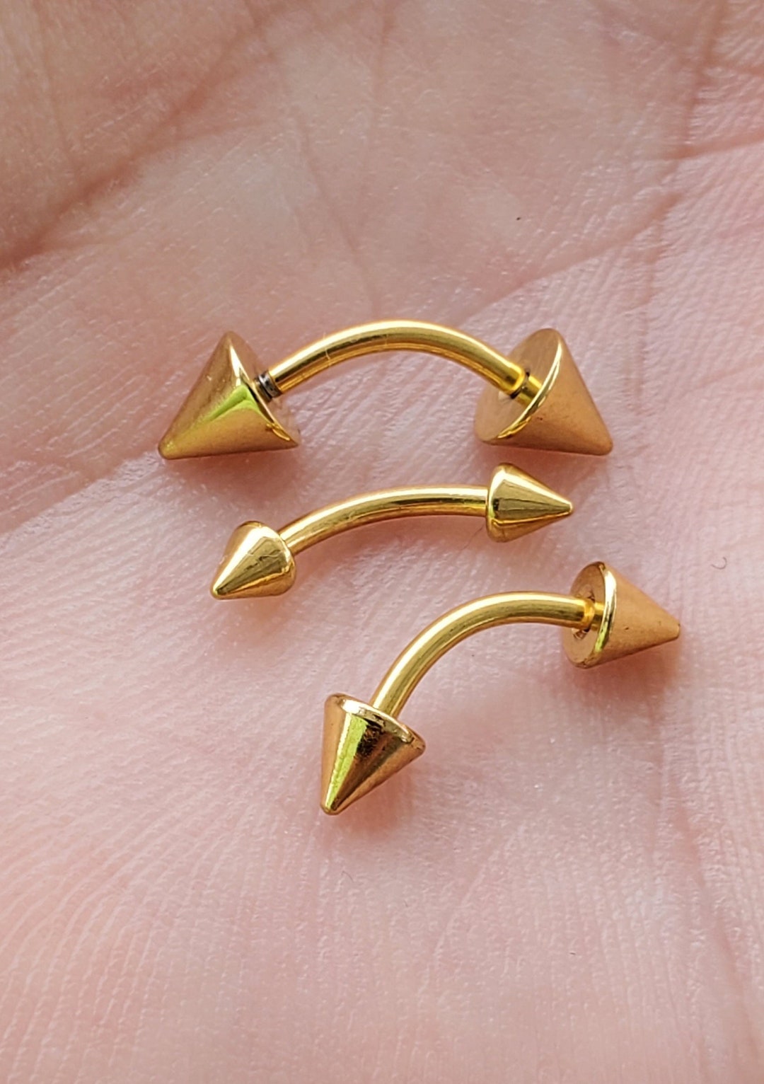 16g Gold Spike Cone Eyebrow Ring Curved Barbell, Eyebrow Jewelry ...