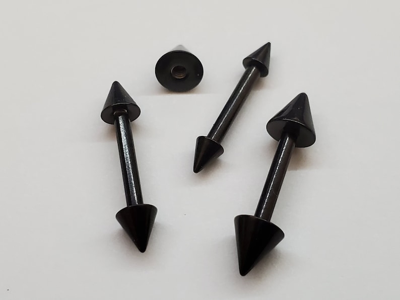 14g Black Septum Barbell - Cones, Spikes, 3mm 4mm 5mm - Length 6mm 8mm ...