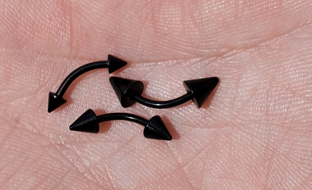 16g Black Spike Cone Eyebrow Curved Barbell Ring, Eyebrow Jewelry ...