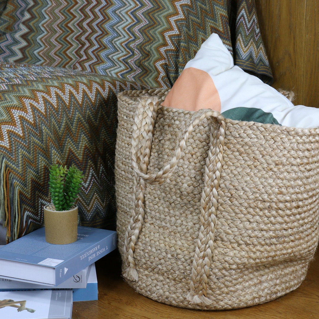 Large Strong Jute Baskets With Two Handles Round Laundry Baskets With ...