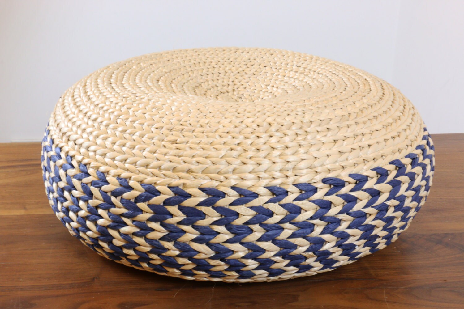 Double Colored Straw Rustic Poof Floor Cushion Pouf Ottoman | Etsy