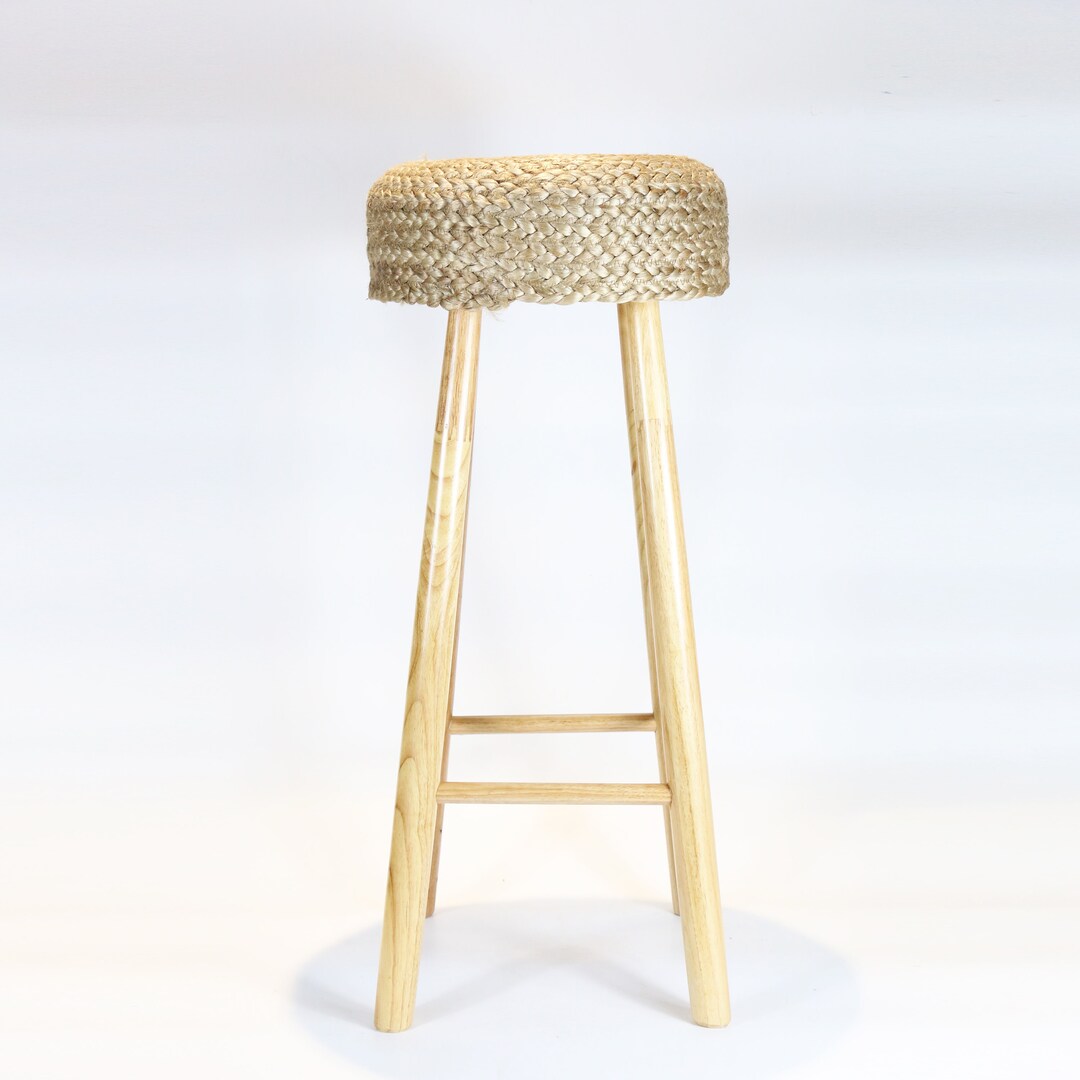 Chic Tall Round Water Hyacinth Bar Stool in Kitchen/wooden Chair/bench ...
