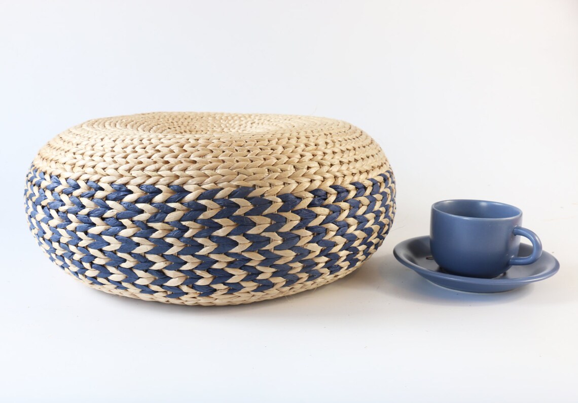 Double Colored Straw Rustic Poof Floor Cushion Pouf Ottoman | Etsy