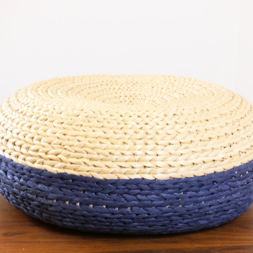Double Colored Straw Rustic Poof Floor Cushion Pouf Ottoman - Etsy