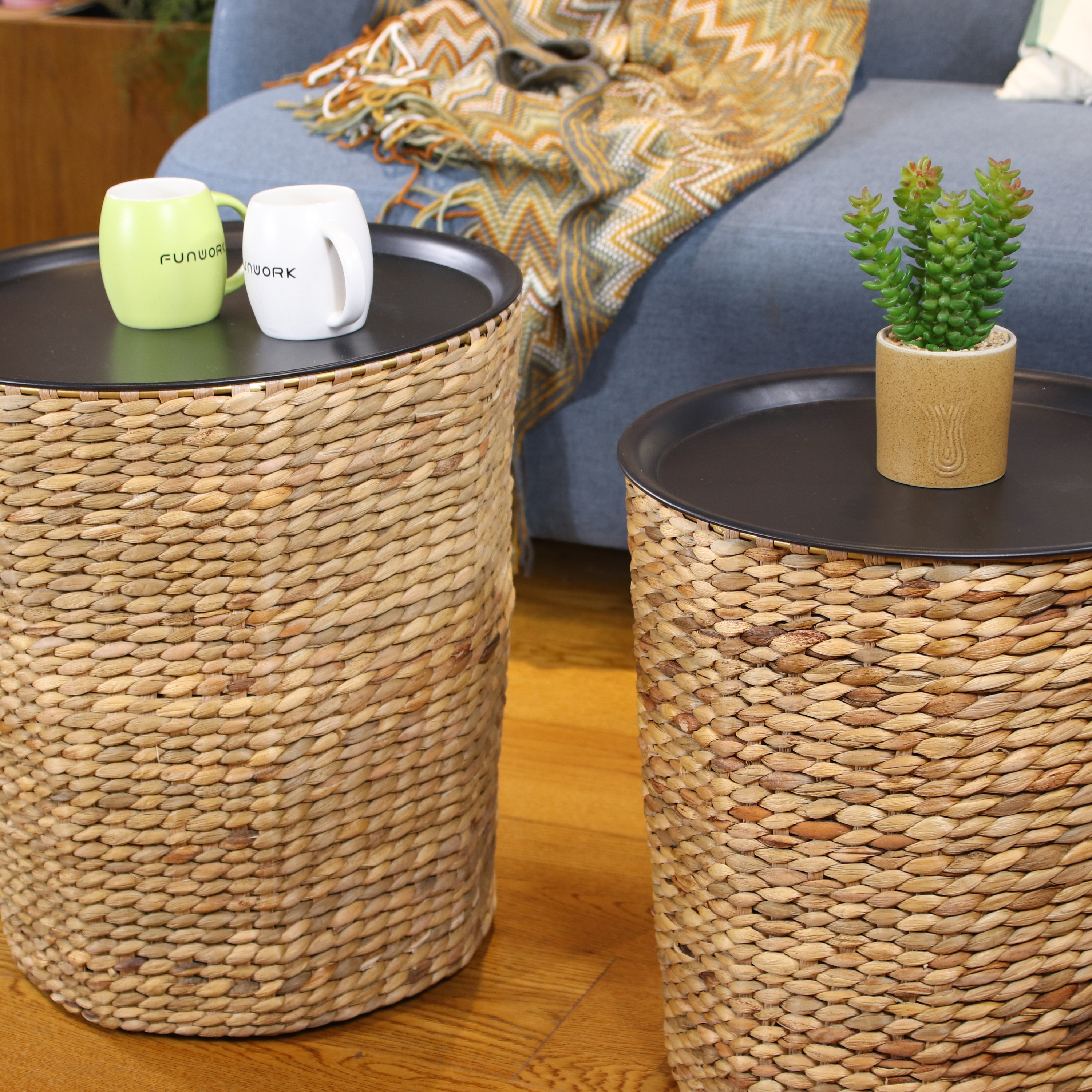 Chic Round Storage Side Table Round Water Hyacinth Coffee - Etsy UK