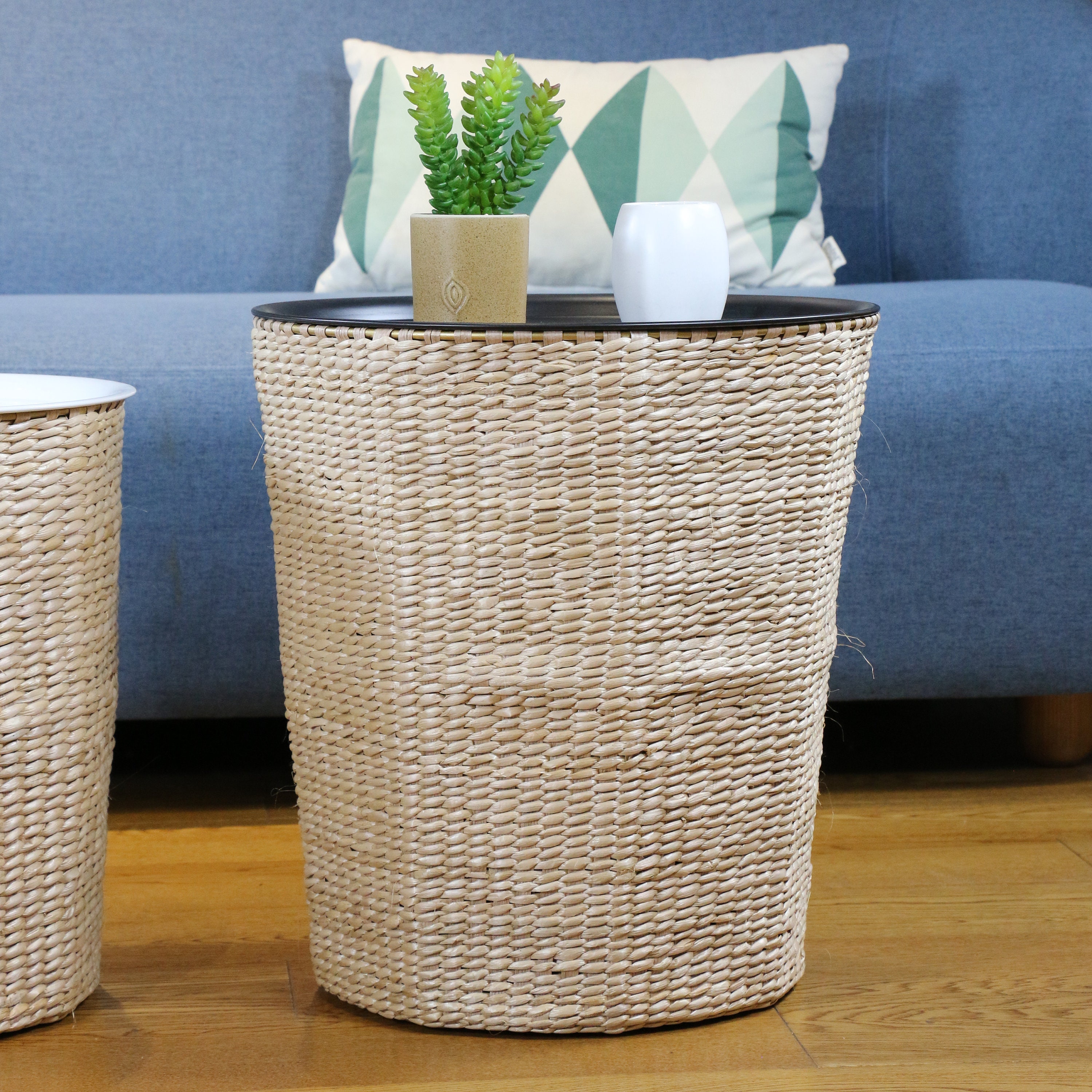 Chic Round Storage Side Table Round Water Hyacinth Coffee - Etsy UK