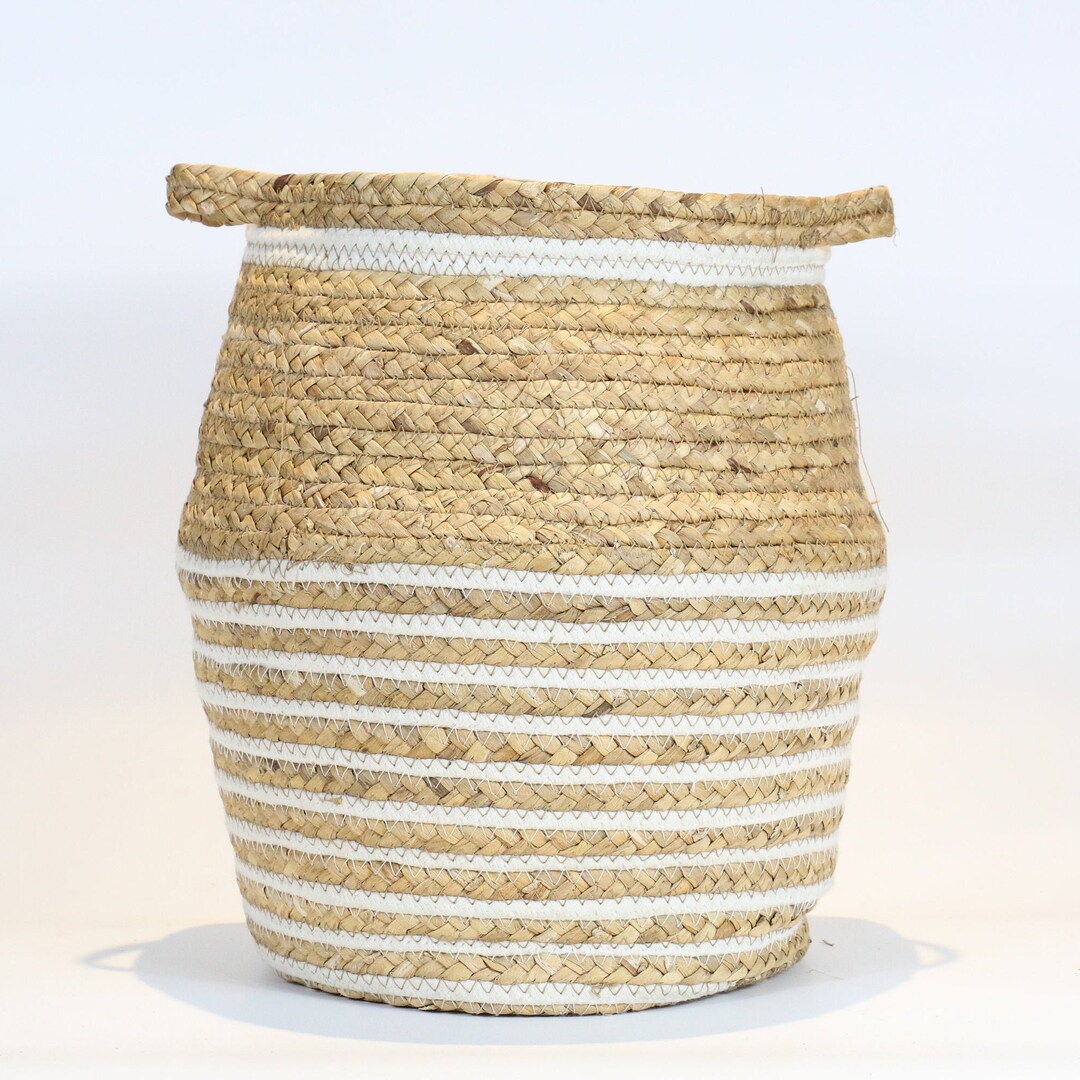 Chic Hand-woven Natural Straw Basket With Handles Foldable - Etsy