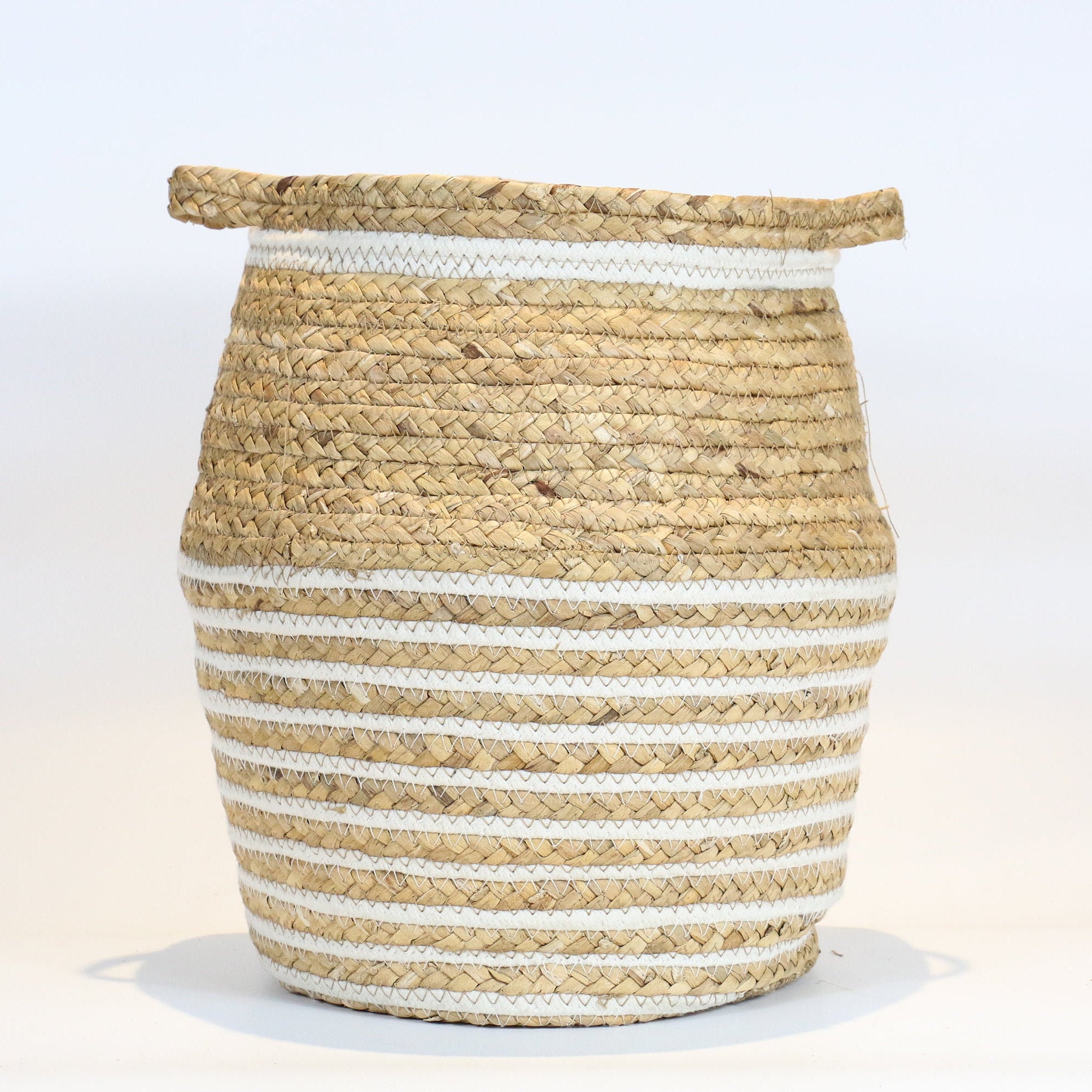 Chic hand-woven natural straw basket with handles foldable | Etsy
