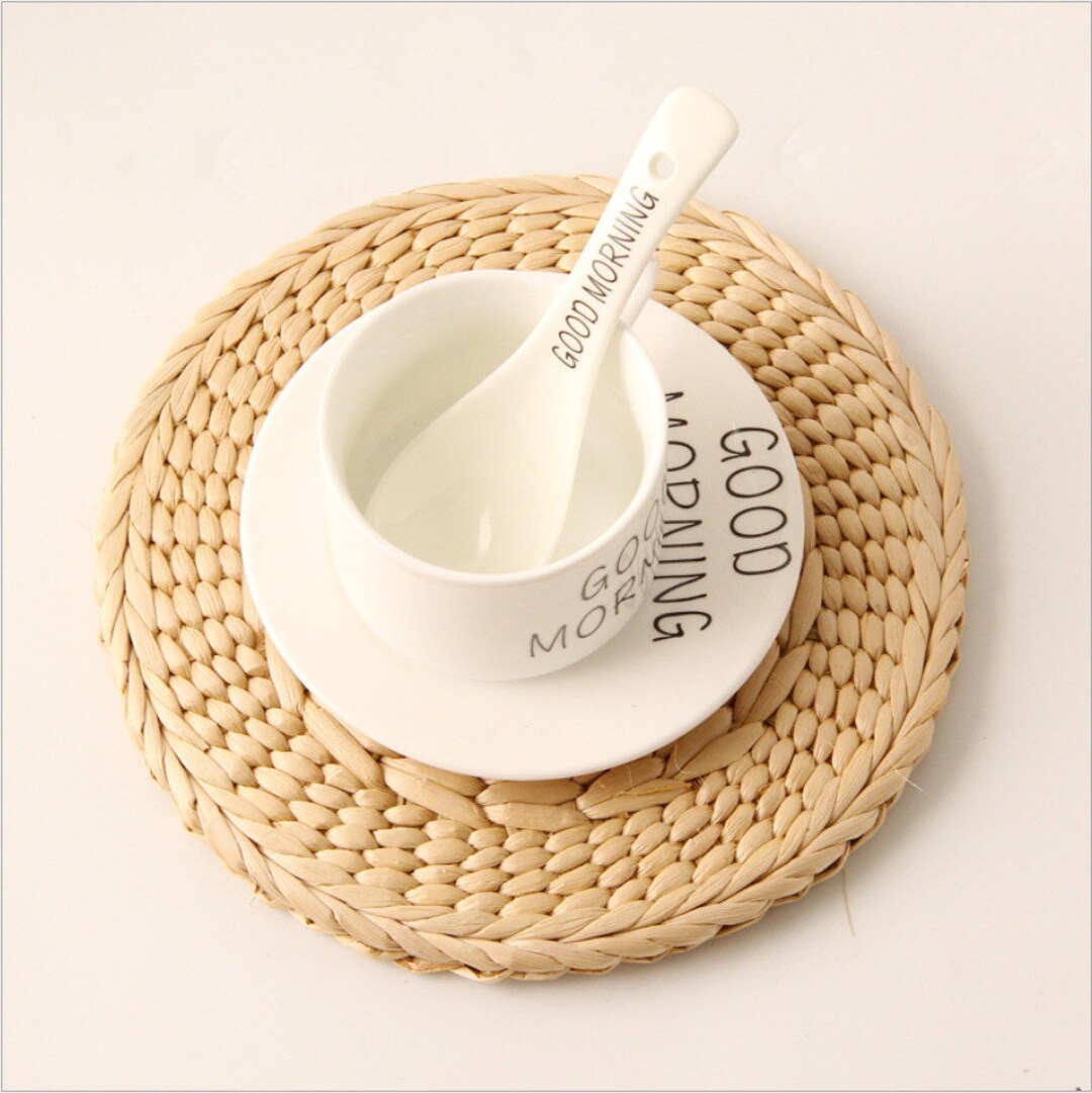 Rustic Round Straw Table Mat/double-layer Tea Set Mat/straw - Etsy