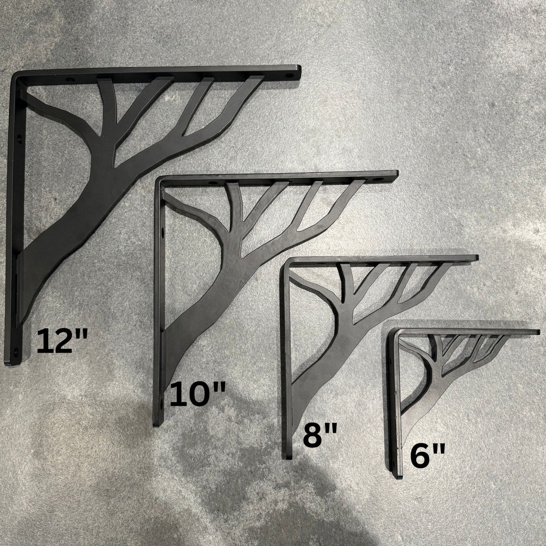 Heavy Duty Steel Tree Shelf Bracket Black, Decorative Rustic Tree ...