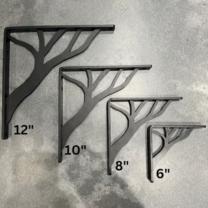 Heavy Duty Steel Tree Shelf Bracket Black, Decorative Rustic Tree ...
