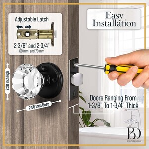 Crystal Door Knob Set With Pure Crystal Glass Knobs, Clear, Solid Matte Black Base With Antique ...